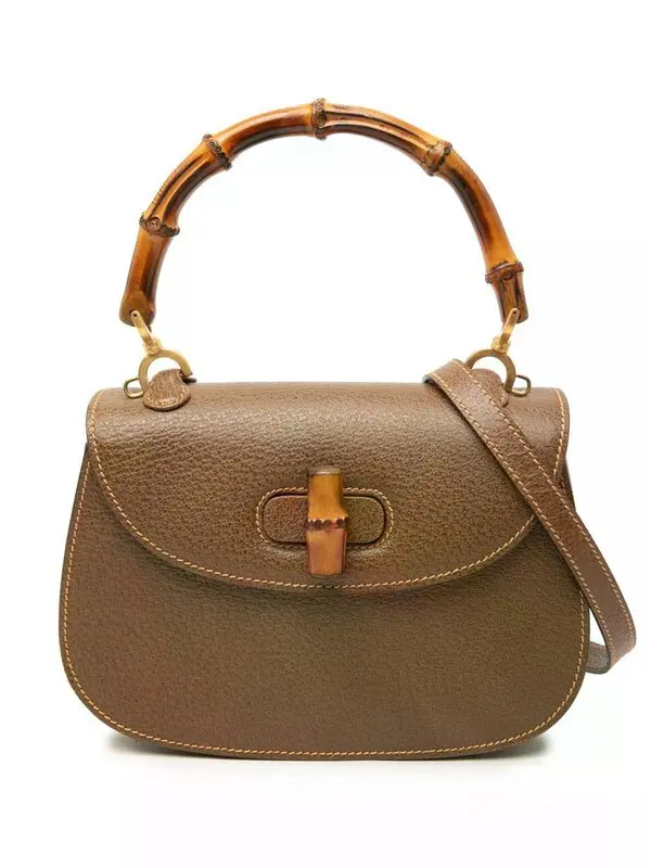 Gucci 20th Century Small Grained Calfskin Bamboo Night Satchel - Brown