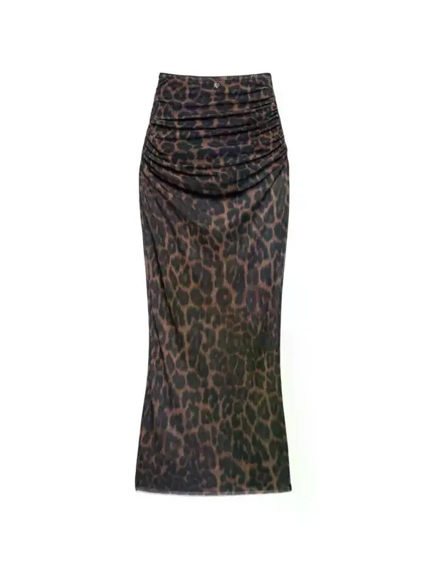 ANIYE BY Judy Leopard-print Draped Midi Skirt - Brown
