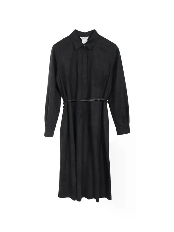 Max Mara 2010s Logo-embroidered Belted Shirt Dress - Grey