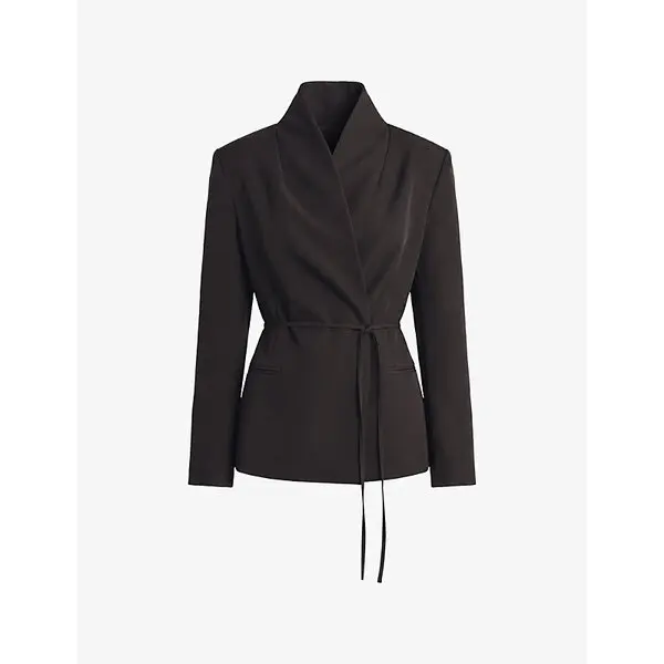 BECAUSE OF ALICE Cocoon-collar Belted Woven Blazer