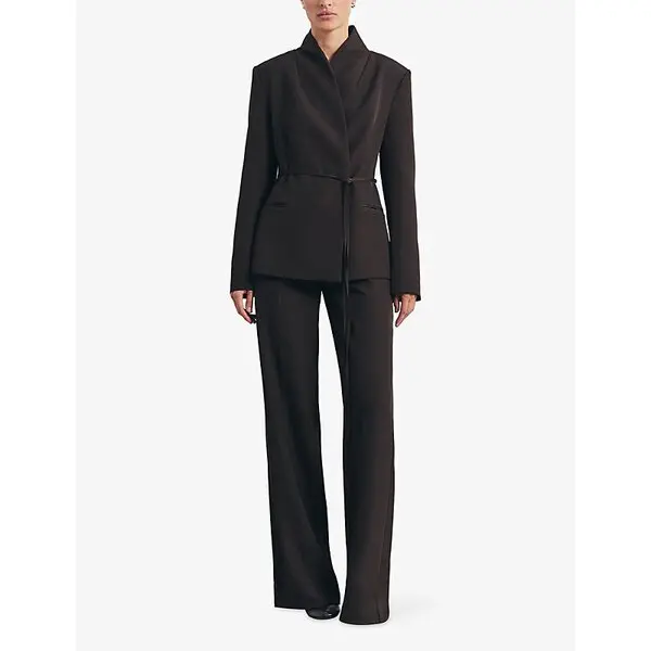 BECAUSE OF ALICE Cocoon-collar Belted Woven Blazer