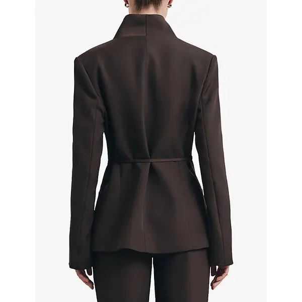 BECAUSE OF ALICE Cocoon-collar Belted Woven Blazer