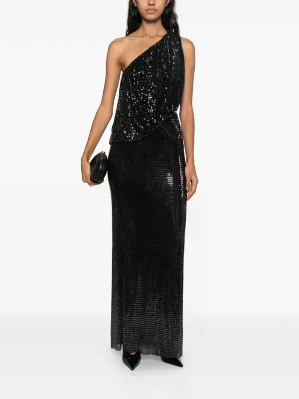 SELF-PORTRAIT Sequin-embellished One-shoulder Maxi Dress - Black