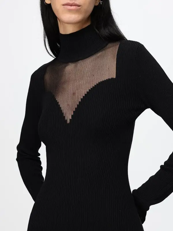 GENNY High-neck Wool-blend Knit Mini Sheath Dress