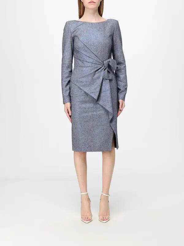 GENNY Draped Wool-blend Midi Sheath Ceremony Dress - Blue