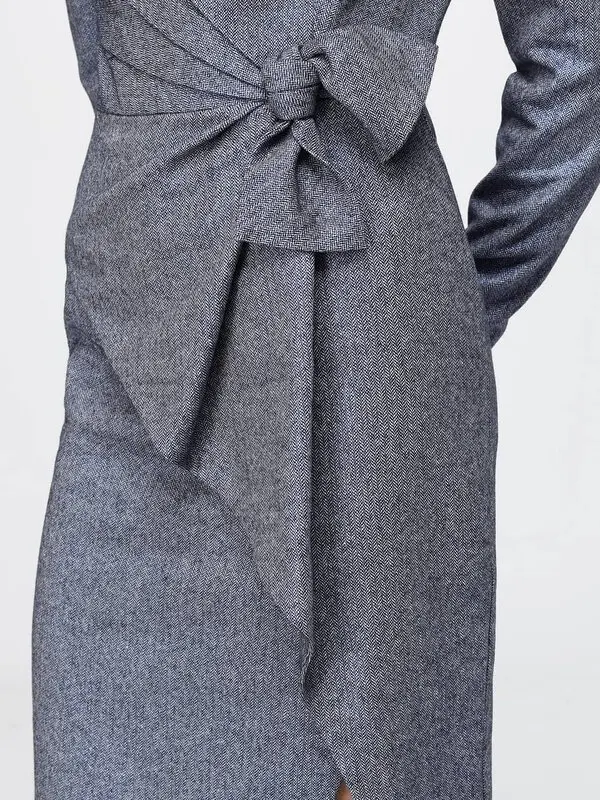 GENNY Draped Wool-blend Midi Sheath Ceremony Dress