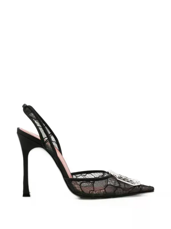 Amina Muaddi Camellia Crystal-embellished Lace Slingback Pumps - Black