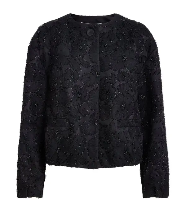 Veronica Beard Beaded Floral Embroidered Gavin Jacket - Black
