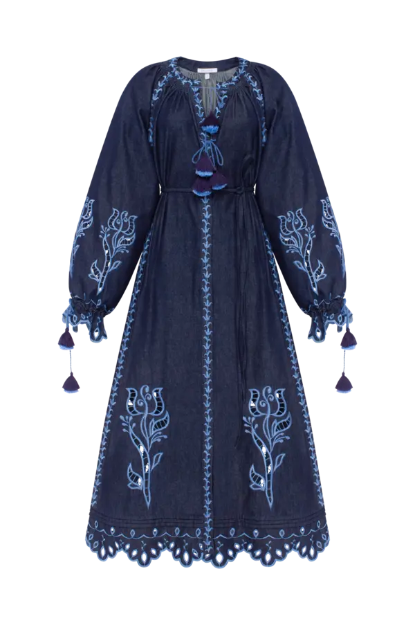 ANNABO Midnight Rose Embroidered Cotton Maxi Dress