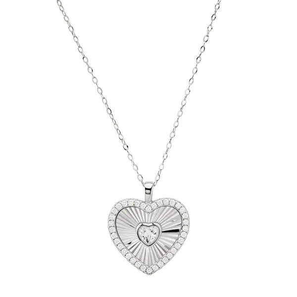 KYLIE HARPER Fluted Heart Halo Pendant Necklace In Sterling - Silver