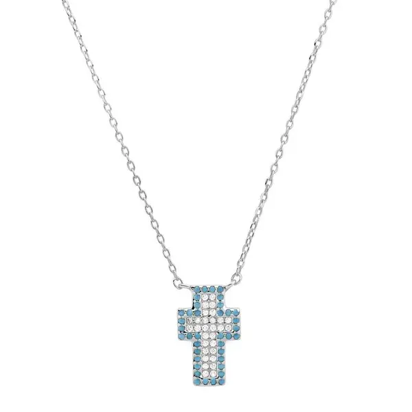 KYLIE HARPER Petite Turquoise Cross Necklace In Sterling - Silver