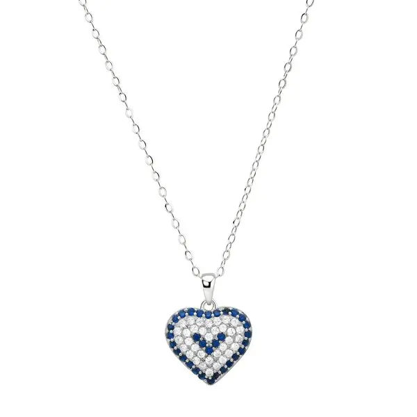 KYLIE HARPER Pave Sapphire Cz Heart Pendant In Sterling - Silver
