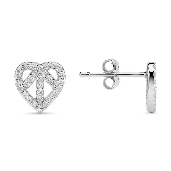 KYLIE HARPER Heart 'peace' Diamond Cz Stud Earrings In Sterling