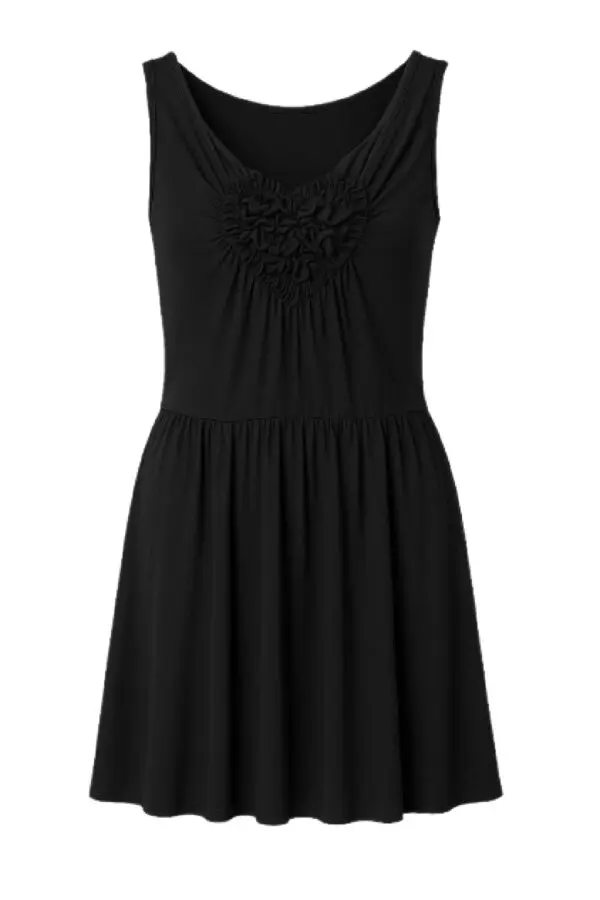CONQUISTA Sleeveless Dress With Textured Ruched Front - Black