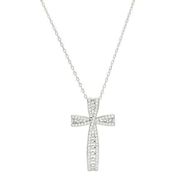 KYLIE HARPER Art Deco Diamond Cz Cross Pendant In Sterling