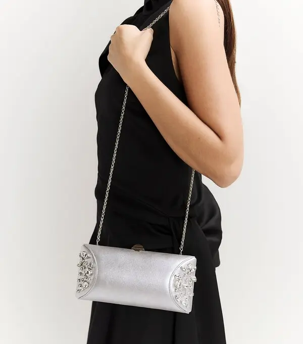 Rodo Metallic Leather Embellished Tube Clutch Bag