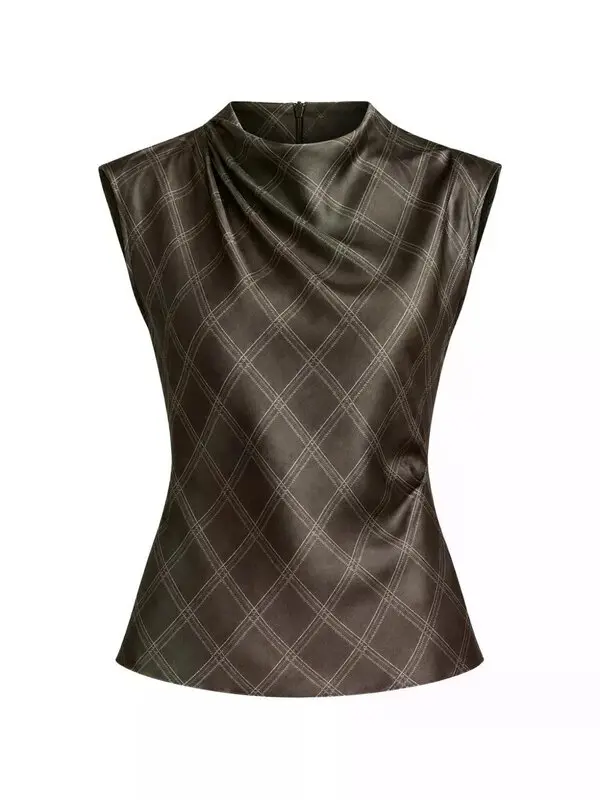 Vince Diamond-plaid Cowl-neck Top - Green