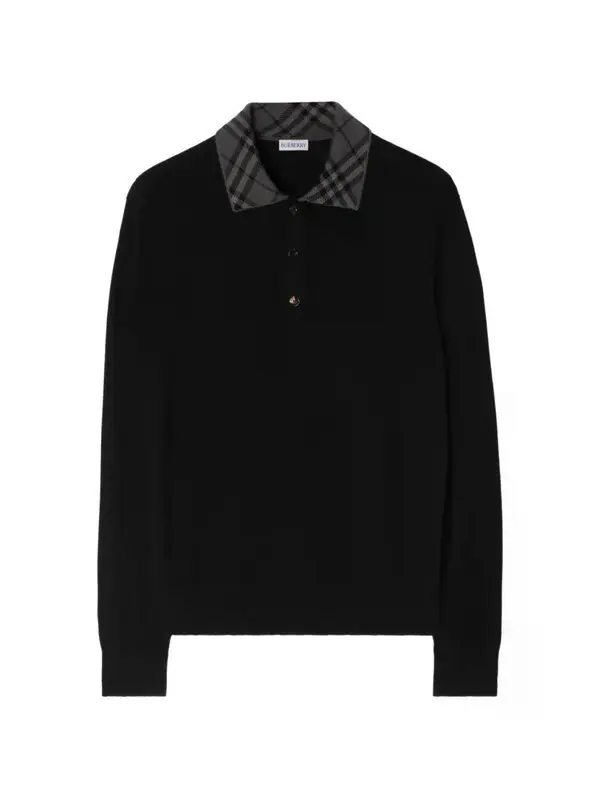 Burberry Long-sleeve Check Collar Cashmere Polo Shirt