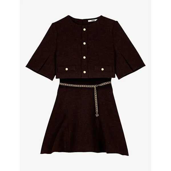 Maje Cape Two-in-one Tweed Mini Dress - Dark Brown
