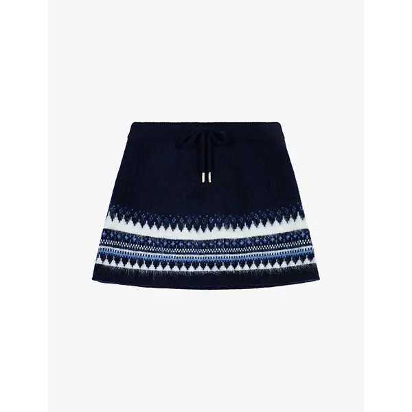 Maje Jacquard Fair-isle Wool Mini Skirt - Navy