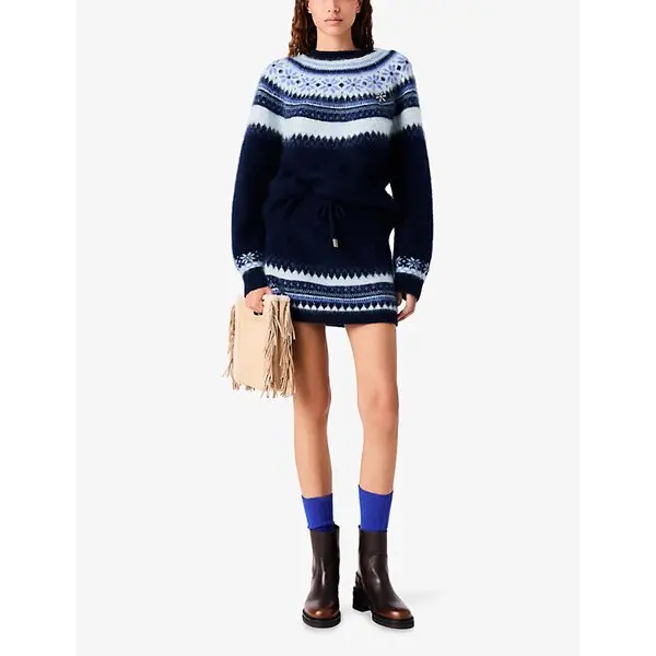 Maje Jacquard Fair-isle Wool Mini Skirt