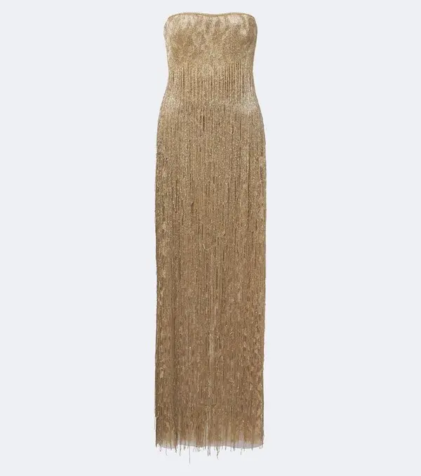 MARMAR HALIM Embellished Fringed Bustier Gown