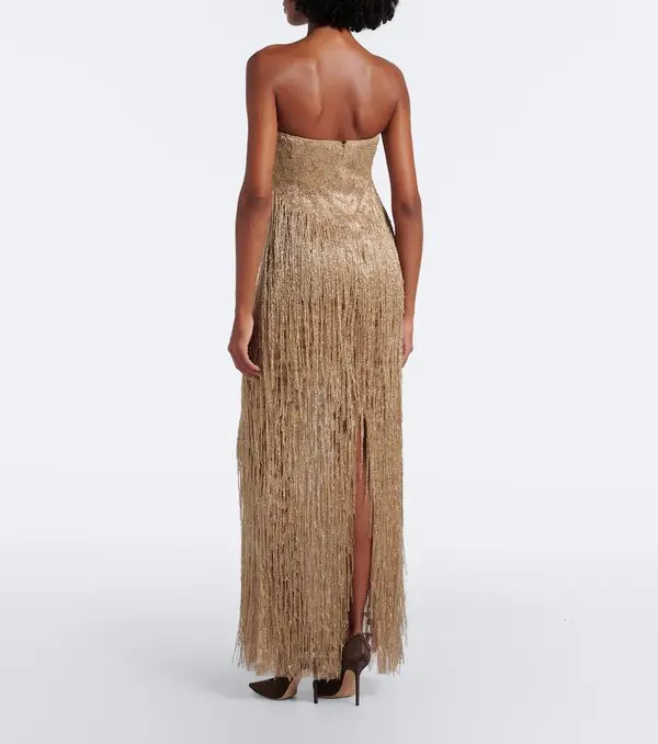 MARMAR HALIM Embellished Fringed Bustier Gown