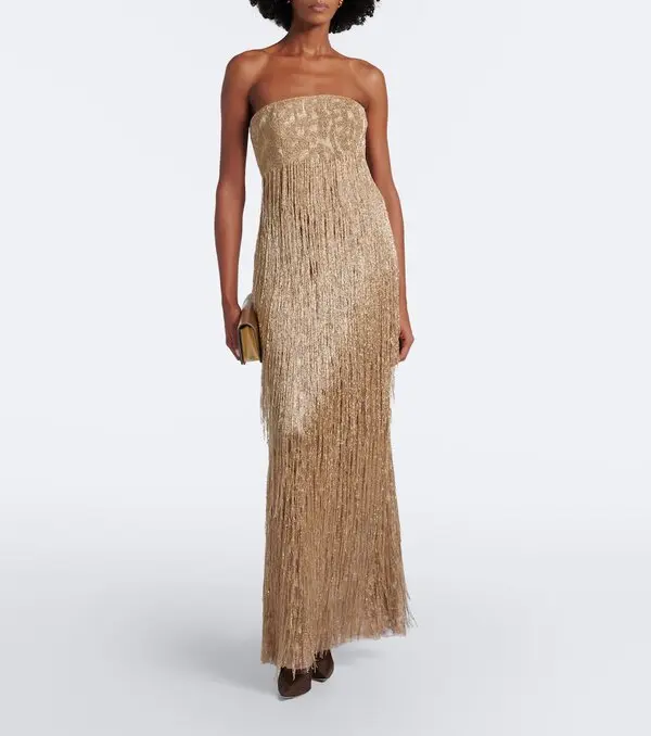 MARMAR HALIM Embellished Fringed Bustier Gown