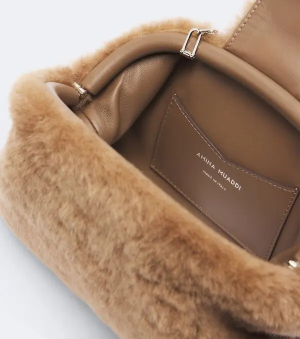 Amina Muaddi Camelia Embellished Shearling Clutch
