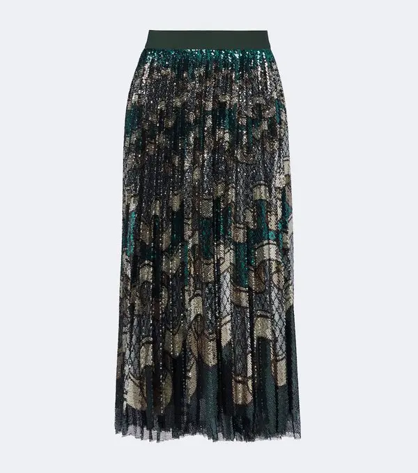 La DoubleJ Accordion Pleated Sequined Midi Skirt - Multicoloured