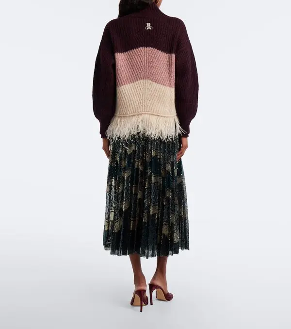 La DoubleJ Accordion Pleated Sequined Midi Skirt