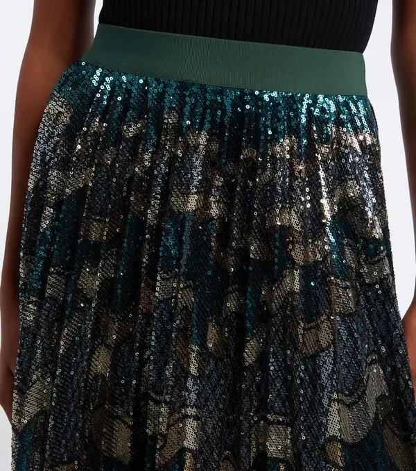 La DoubleJ Accordion Pleated Sequined Midi Skirt