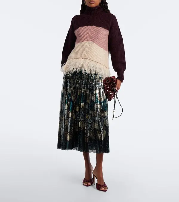 La DoubleJ Accordion Pleated Sequined Midi Skirt