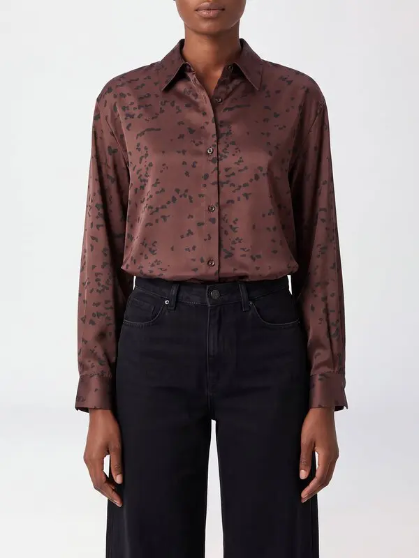 ALYSI Long-sleeved Pure Silk Blouse With An All-over Abstract Print - Brown