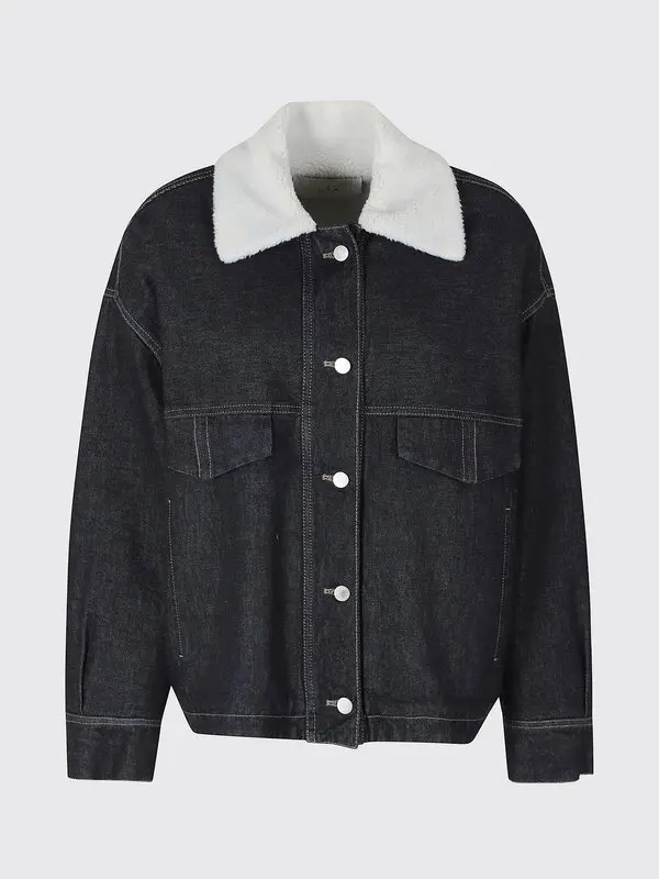 TELA Cotton Denim Jacket With Fur Collar