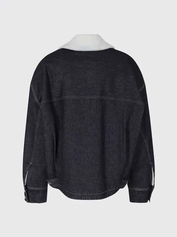 TELA Cotton Denim Jacket With Fur Collar