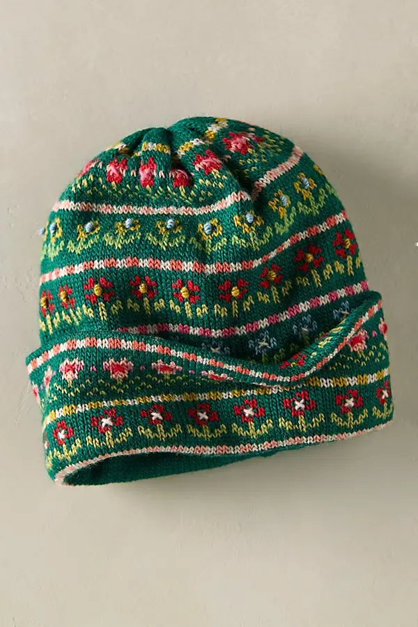 FRENCH KNOT Tulip Wool Beanie At - Green
