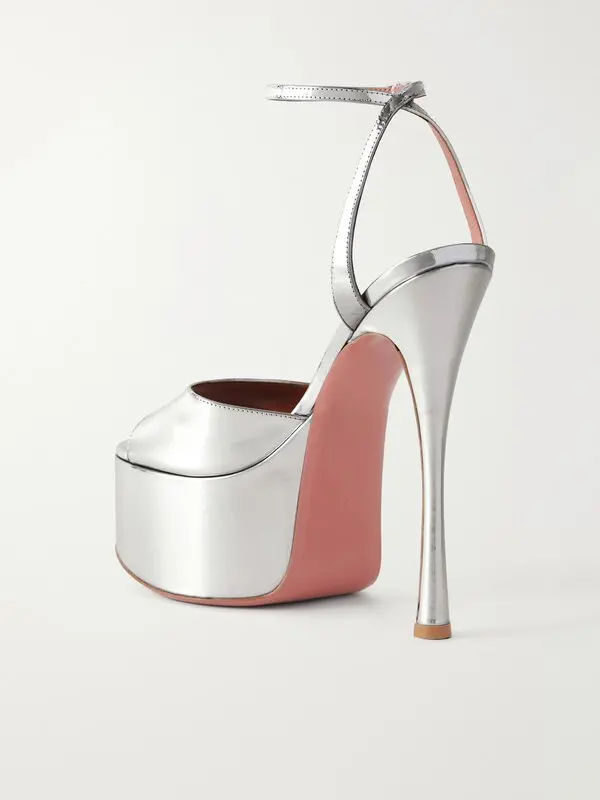 Amina Muaddi Aya155 Metallic Leather Platform Sandals