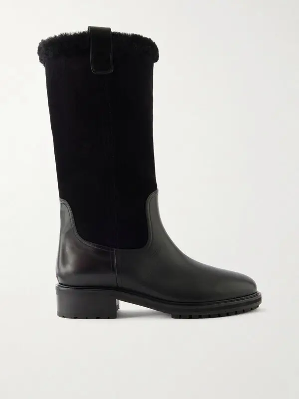AeydĒ Theo 15 Shearling-trimmed Suede And Leather Knee Boots - Black