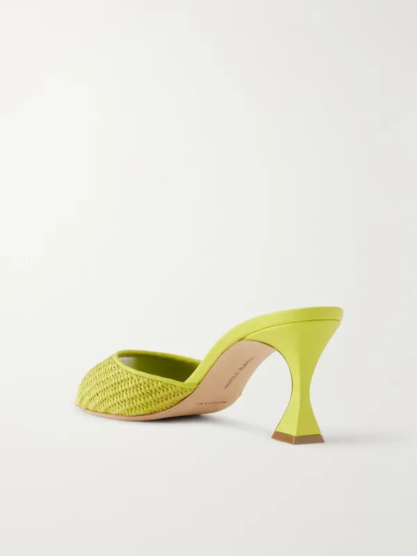 Manolo Blahnik Jadara 70 Leather-trimmed Raffia Sandals