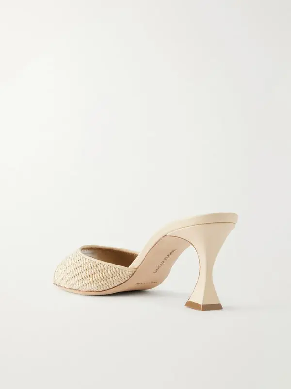 Manolo Blahnik Jadara 70 Leather-trimmed Raffia Sandals