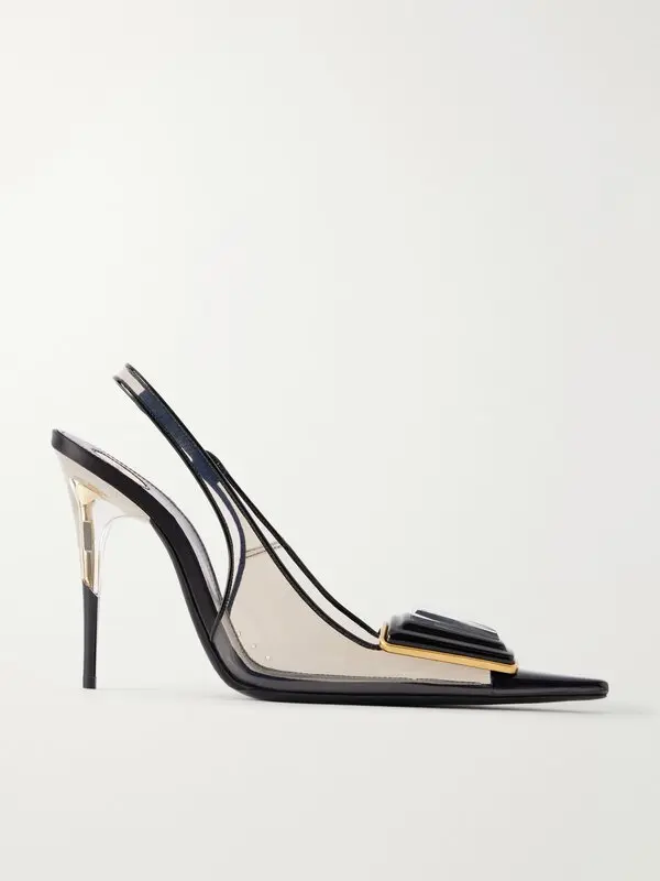 Saint Laurent Sibyl 110 Embellished Patent-leather Trimmed Rubber Slingback Pumps - Gray