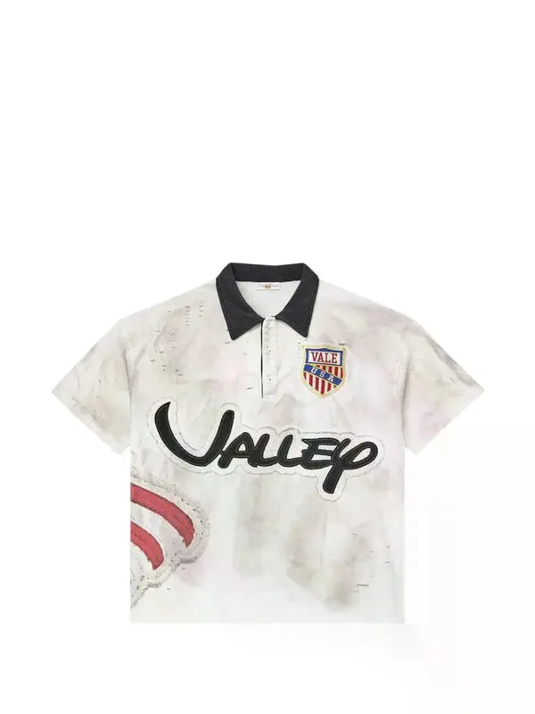 VALE FOREVER Distressed Graphic-print Polo Shirt - Neutrals