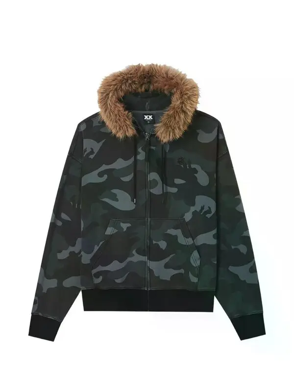 FINGERCROXX Camouflage-print Faux-fur-trim Hoodie - Black