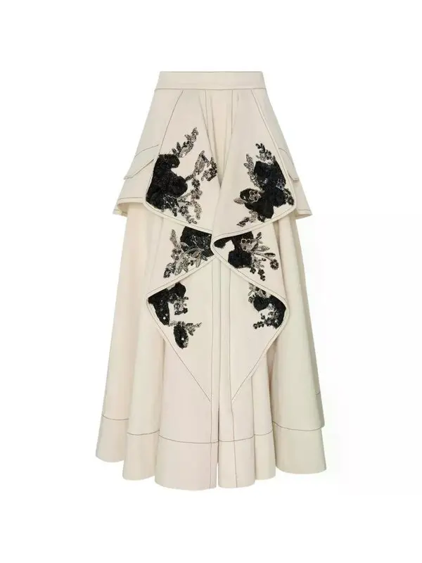 Antonio Marras Floral-appliqué Embroidered Midi Skirt - Neutrals