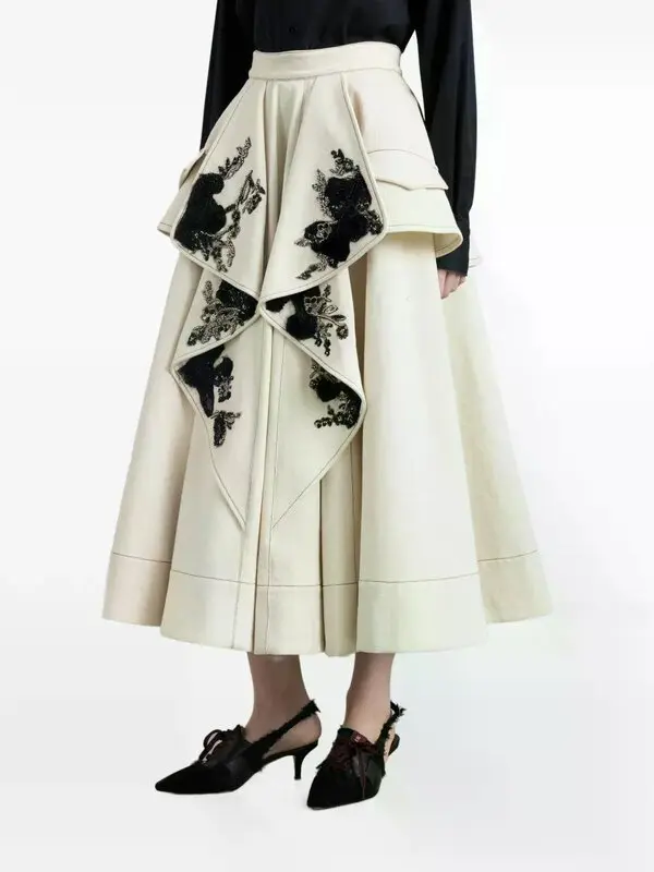 Antonio Marras Floral-appliqué Embroidered Midi Skirt
