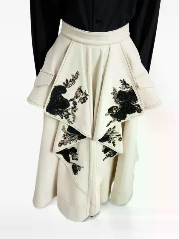 Antonio Marras Floral-appliqué Embroidered Midi Skirt