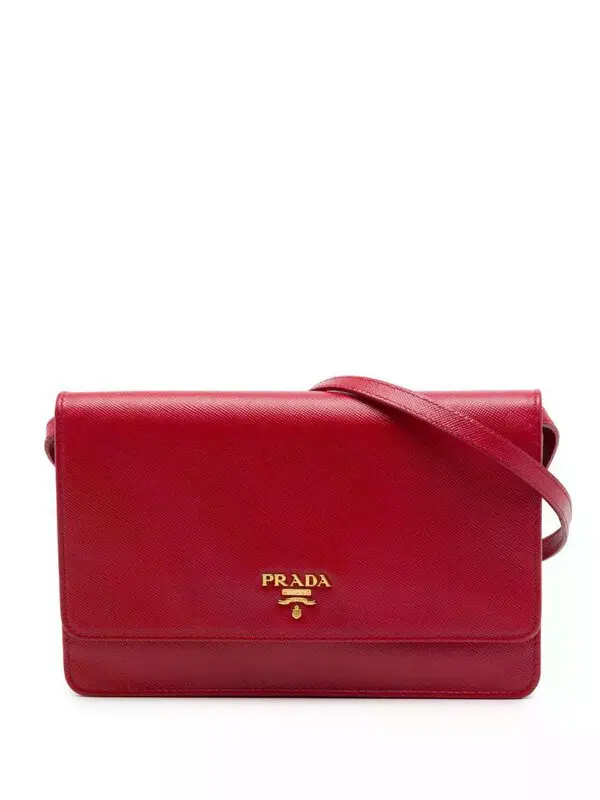 Prada 2010-2026 Saffiano Wallet On Strap Crossbody Bag - Red