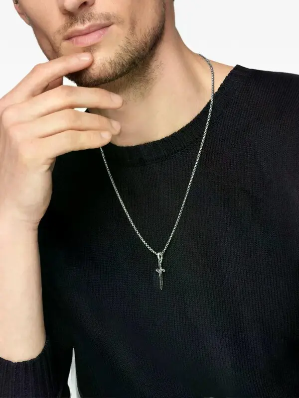David Yurman Waves Dagger Amulet Diamond Pendant - Silver