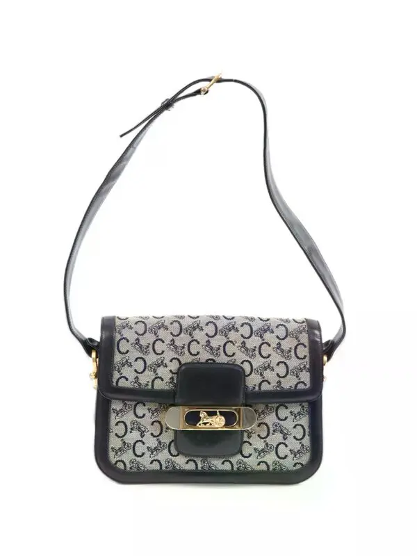 Celine 1980s Macadam Carriage Shoulder Bag - Blue